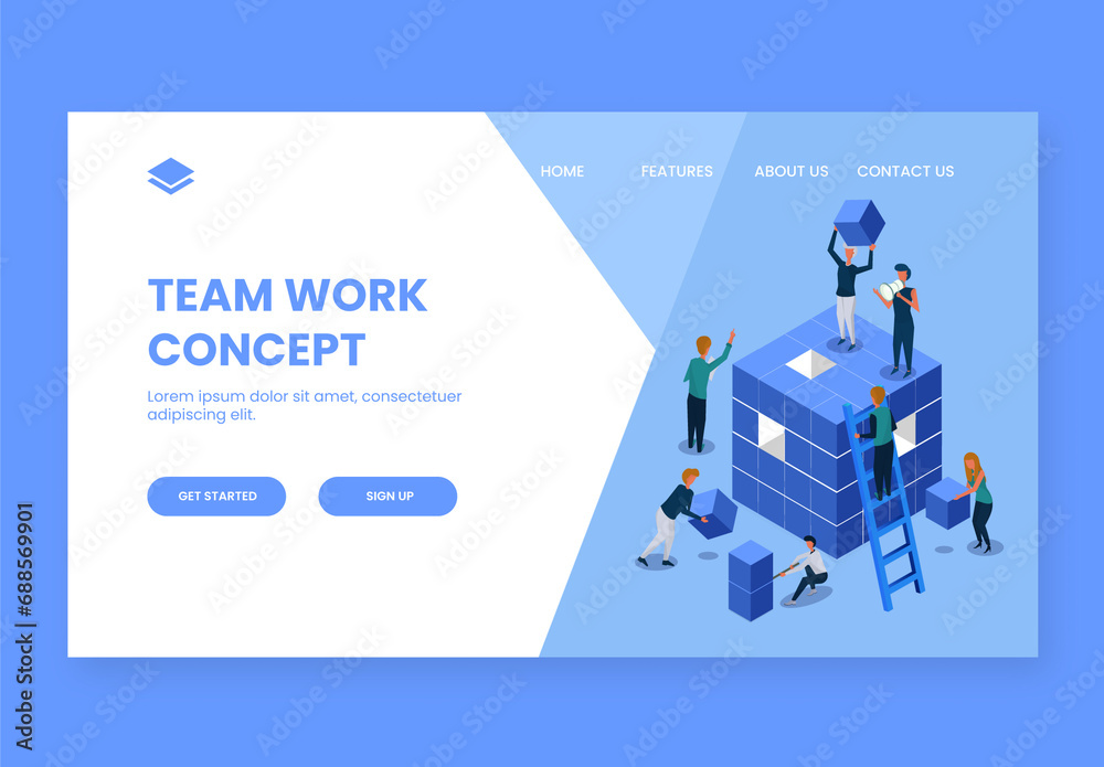 Teamwork Concept Based Landing Page Design in White and Blue Color ...