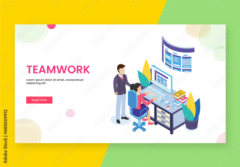Teamwork Concept Based Landing Page Design with Illustration of ...