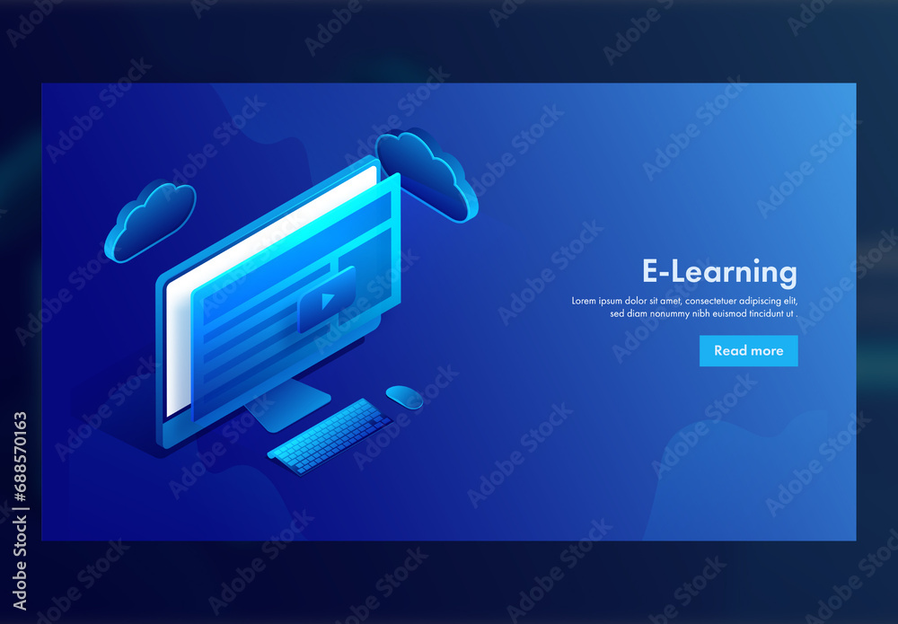 E-Learning Concept Based Landing Page Design in Blue Color, Isometric ...
