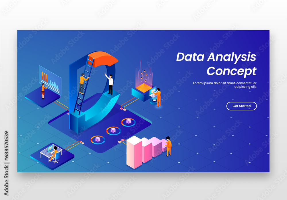 Data Analysis Concept Based Landing Page Design in Blue Color, 3D ...