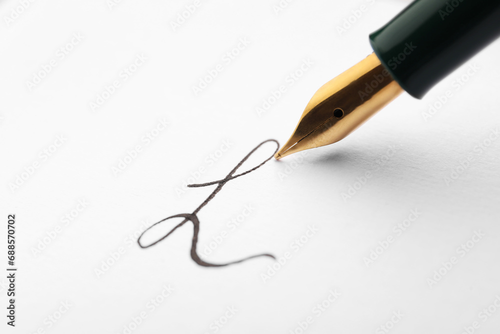 Signing on sheet of paper with fountain pen, closeup Stock Photo ...
