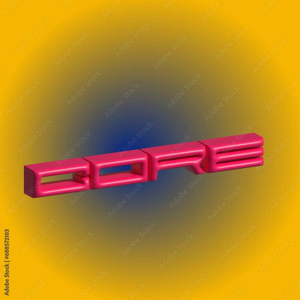 An interesting 3D image of the "core" word in bright crimson color on a ...