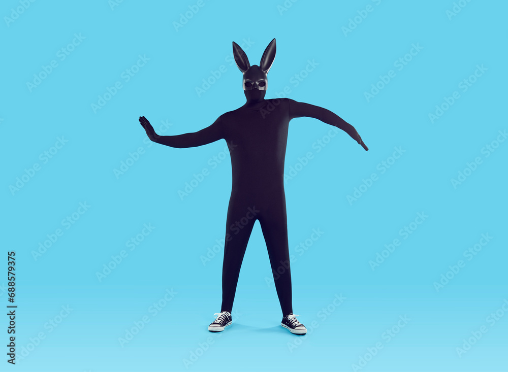 Full length portrait of faceless unrecognizable person wearing black ...