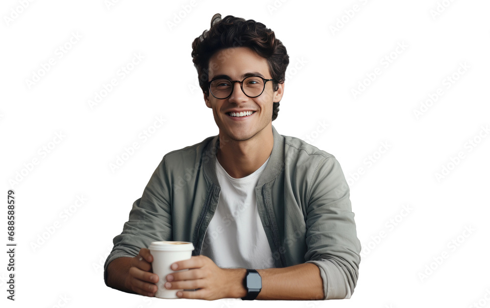 Campus Cafe Young Man Savors Isolated on a Transparent Background PNG ...