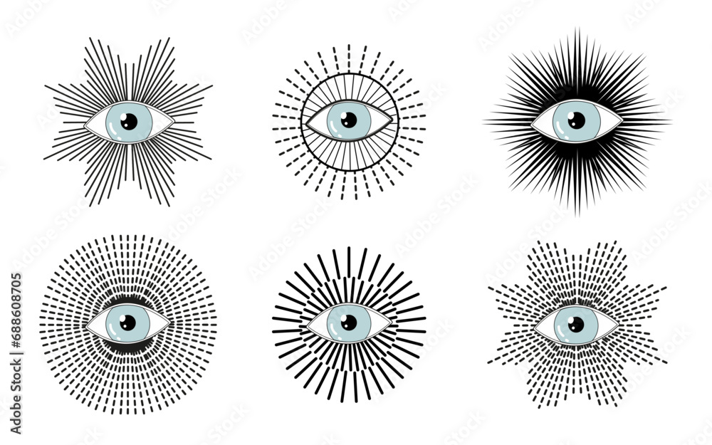 Set of mystical eyes. Seeing eye. Tattoo, esoteric occult symbol of ...