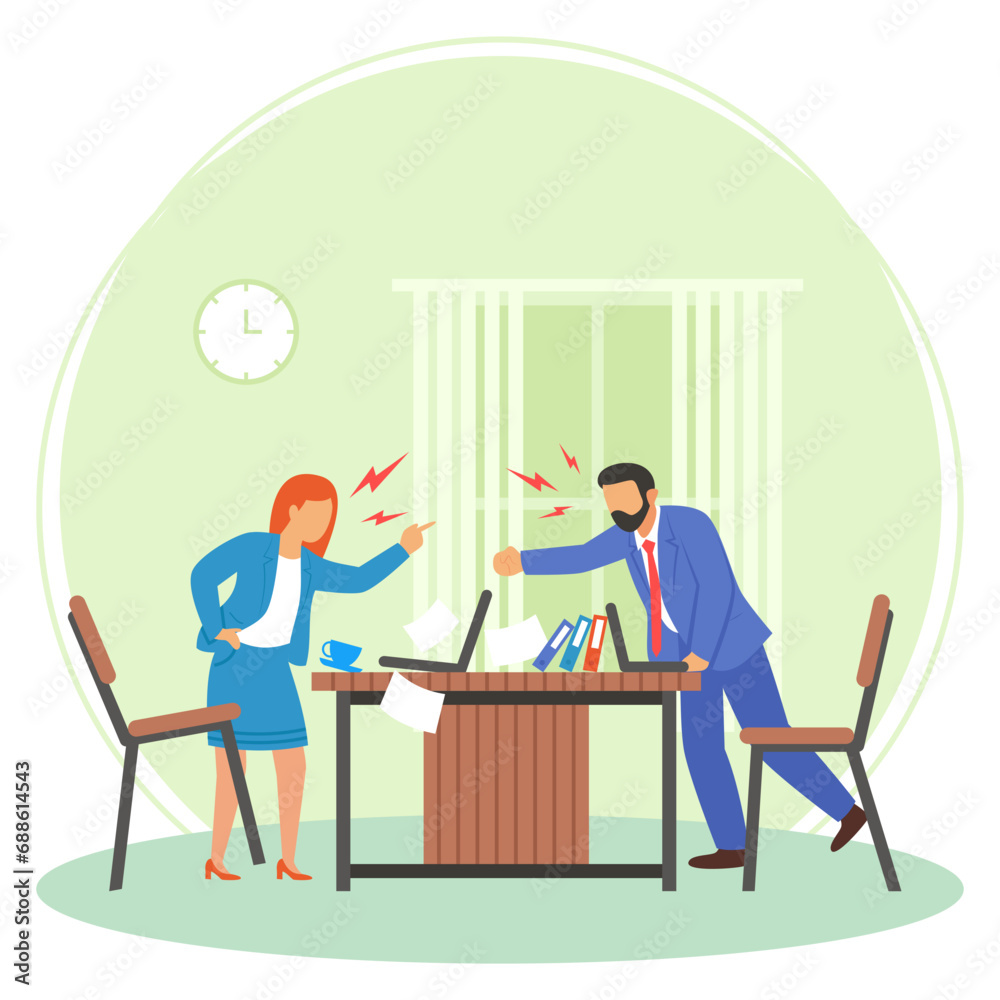employee having words and pointing finger each other concept, Business ...