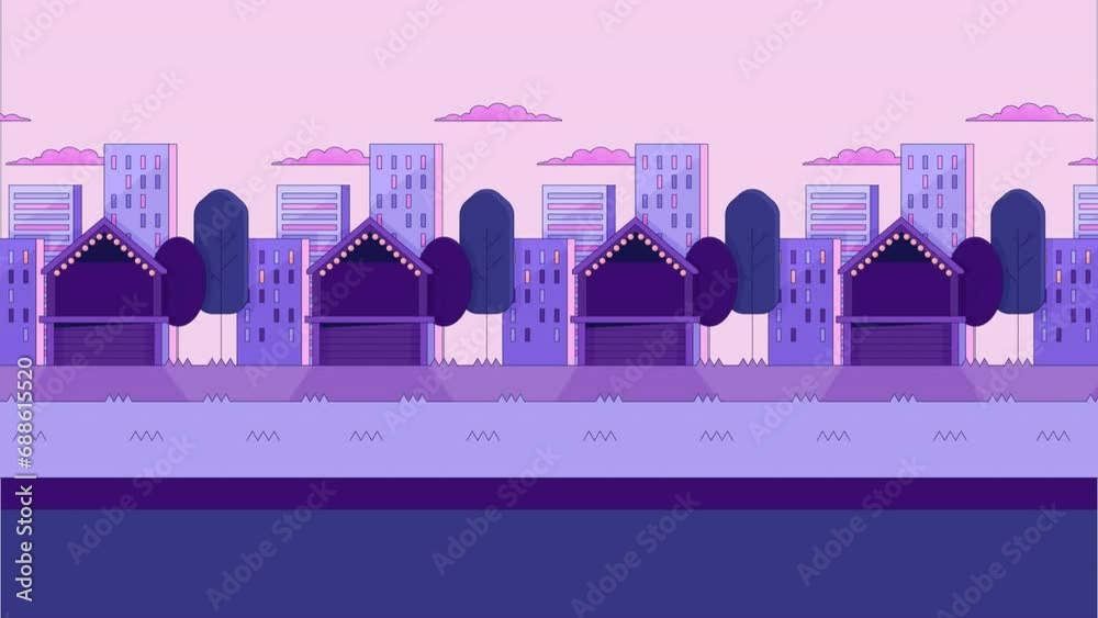 Fairground booths cityscape evening cartoon animation. Fair showcases ...