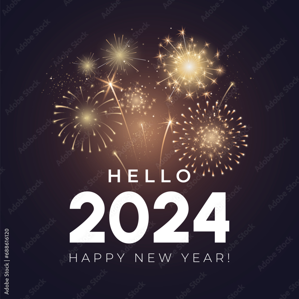 Hello 2024 greeting card design. Happy New Year 2024 greetings against ...