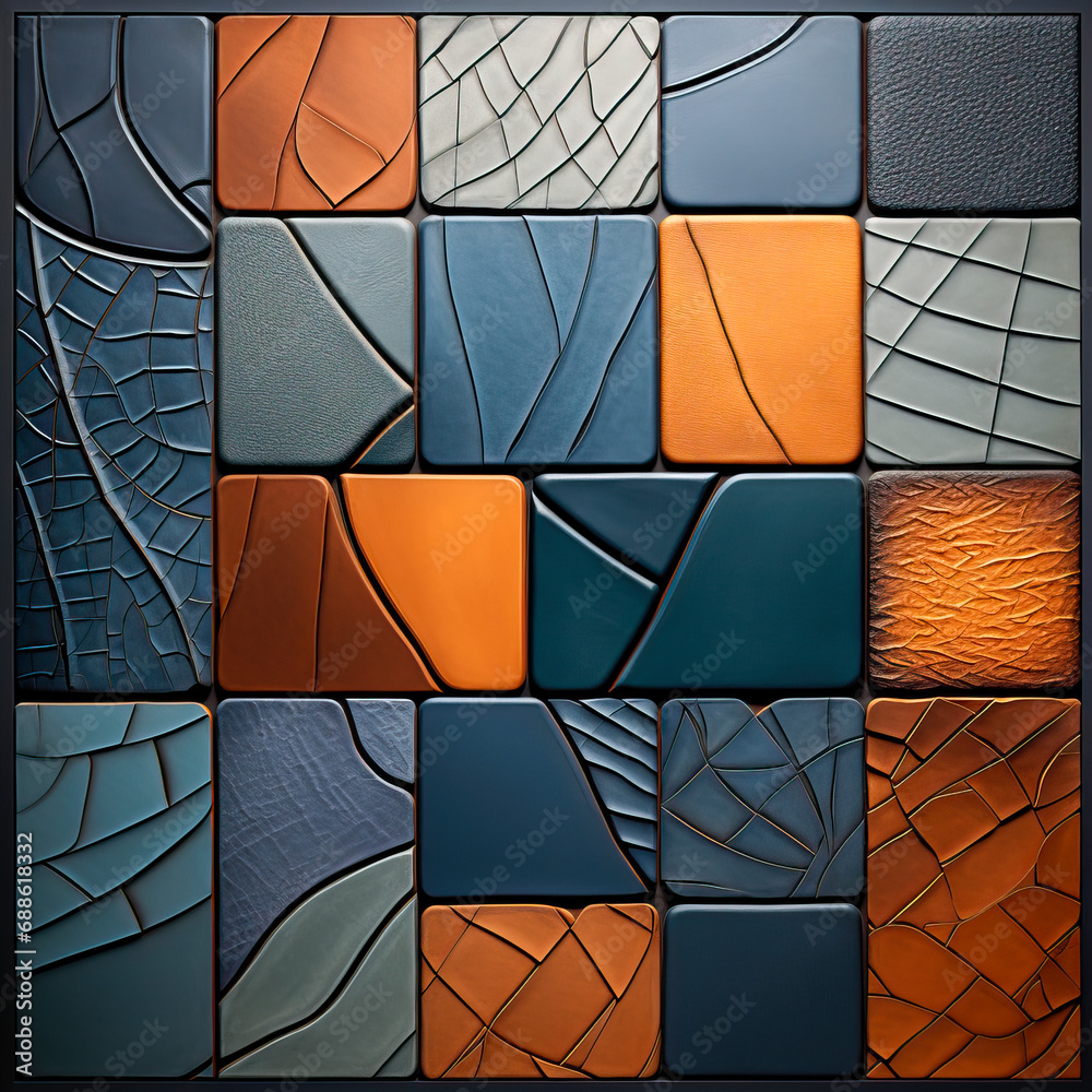 An array of leather tiles is a visual symphony of texture and color ...