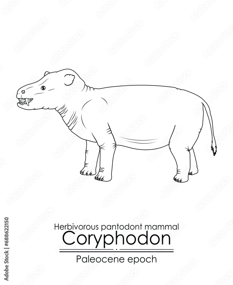 Prehistoric herbivorous pantodont mammal Coryphodon, a Paleocene period ...