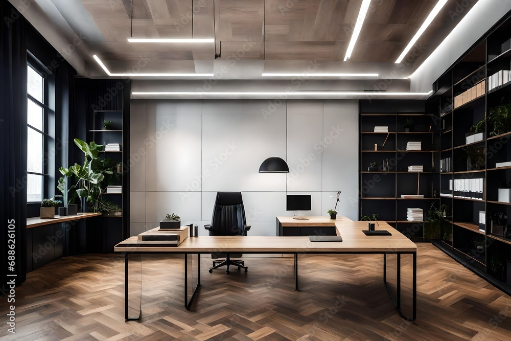 The CEO's office features a luxurious interior design featuring a ...