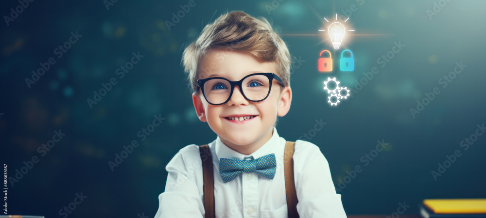Smart kid in class, Imagination, Success, idea, and creative concept ...