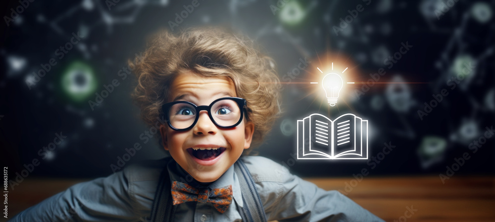 Smart kid in class, Imagination, Success, idea, and creative concept ...