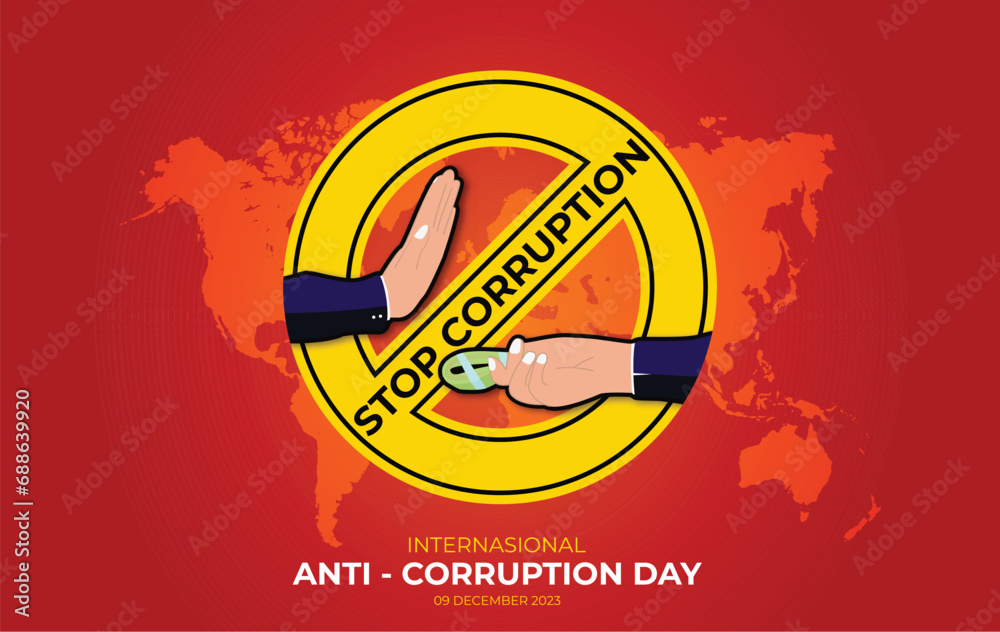 International Anti Corruption day background with world map. Hand ...