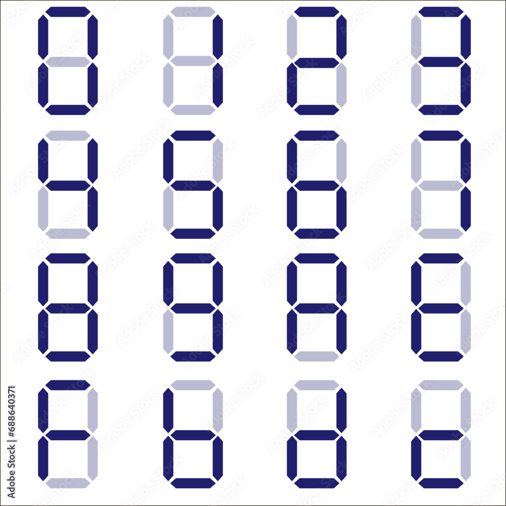 Simple black Digital number set of seven segment type on isolate white ...