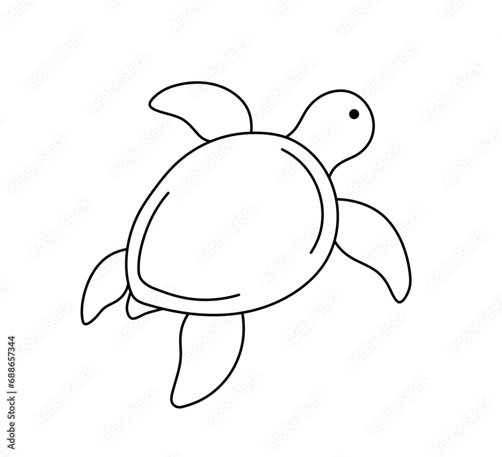 Vector isolated one single swimming baby sea turtle top view colorless ...