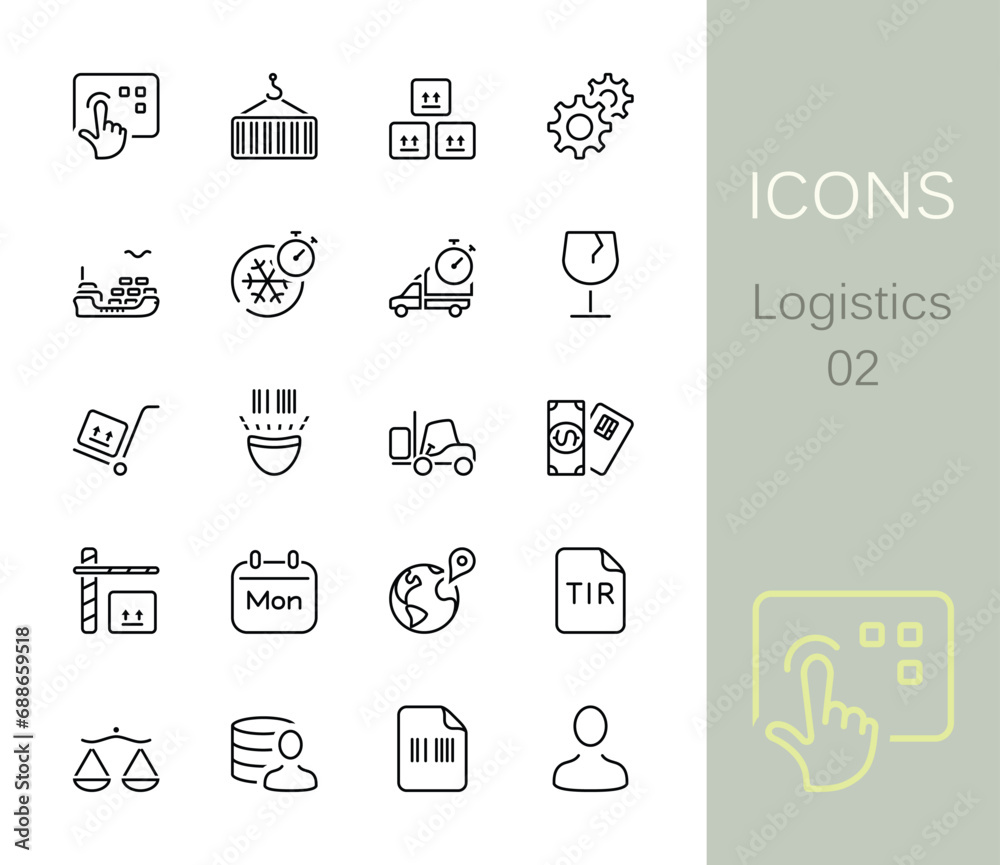 Logistics outline icons. Set of 20 logistics outline icons, vector ...