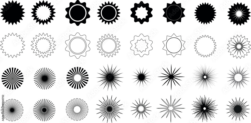 Sunburst vector illustration, Styles and designs vary from simple to ...