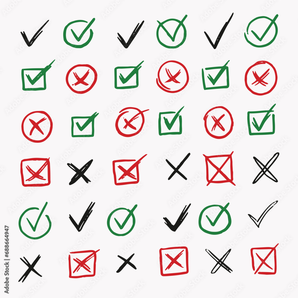Hand drawn check signs. Doodle v mark for list items, checkbox chalk ...
