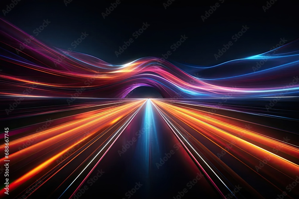 Abstract speed light trail effect path, fast moving neon futuristic ...