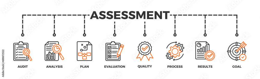 Assessment banner web icon vector illustration for accreditation and ...