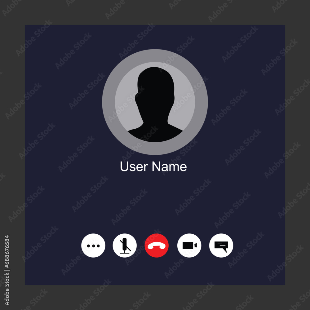 Video call screen template with buttons. Video call interface. Vector ...