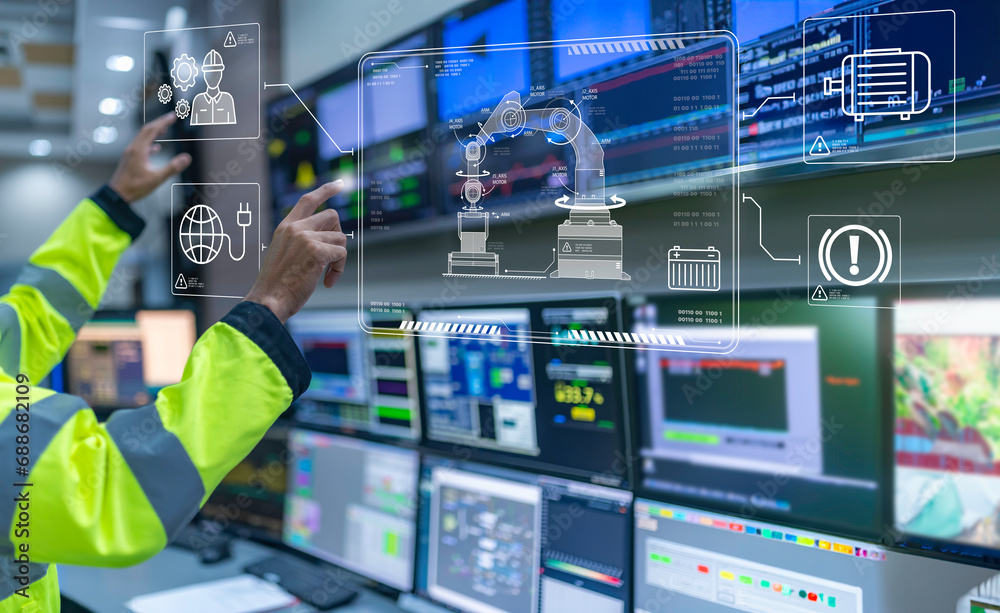 Engineer working at control room,Manager control system,Technician man ...