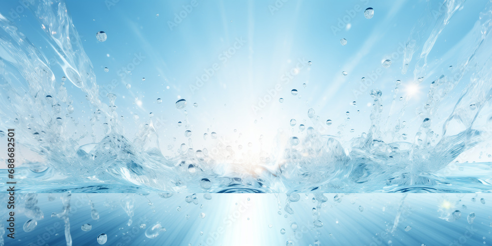 Product space next to clean water streams and water splashes and drops ...