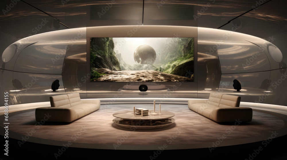 Futuristic Bunker Cinema Biometric Sensors Transparent Screen Stock ...