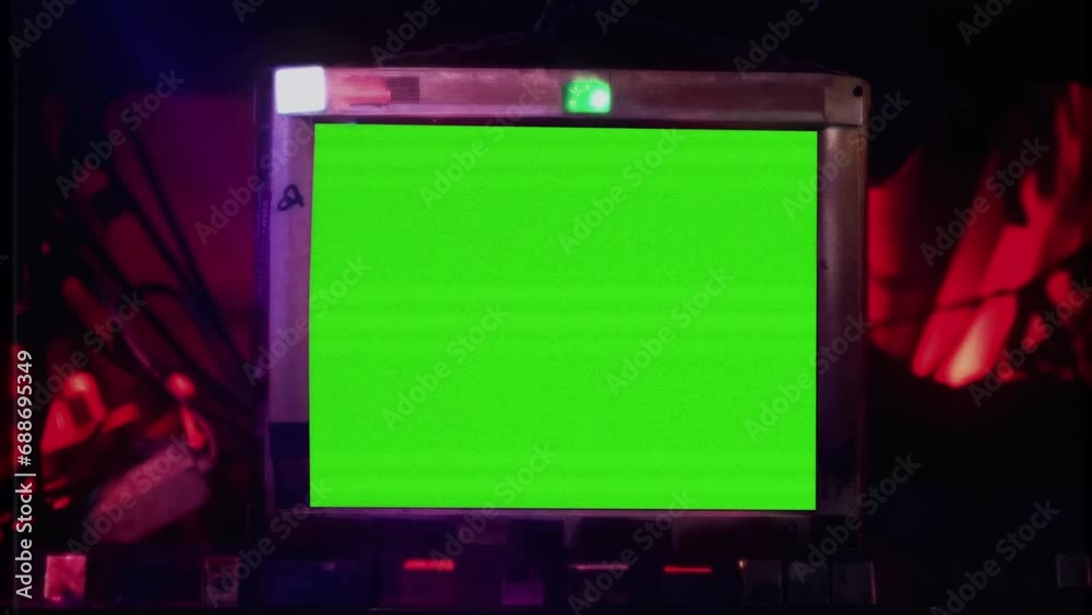 Video Stock Retro Monitor Green Screen Close Up Zoom In Vintage ...