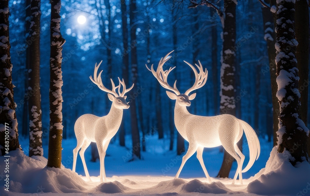 Mystical Winter Wonderland: Enchanting Forest Night with Moonlight, Glowing Fairies, and ...