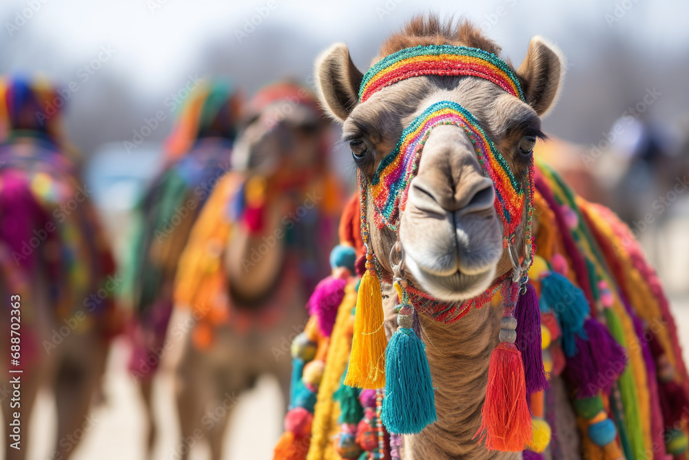 multicolor a scene that the enigmatic allure of a caravan of camels ...