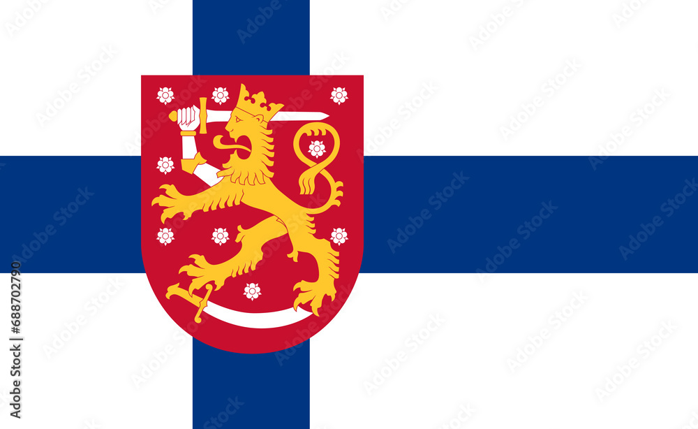 The official current flag and coat of arms of Republic of Finland ...