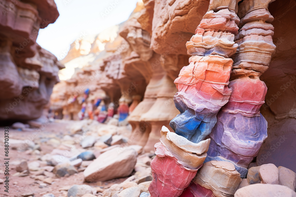 multicolor a scene that the juxtaposition of smooth and jagged rock ...
