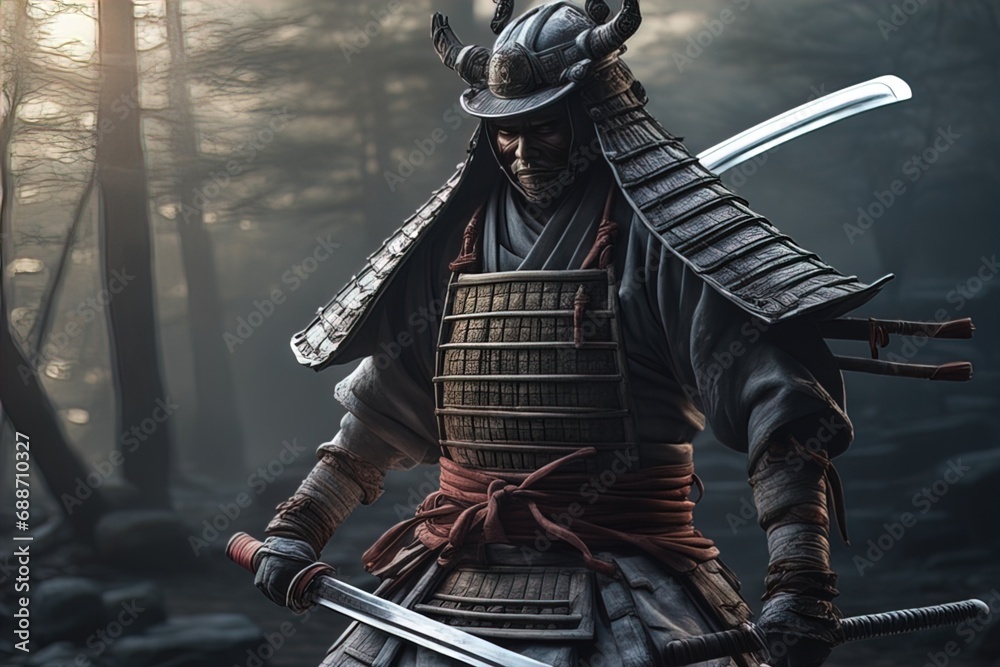 Ghost Samurai, samurai warrior bound by a ghostly curse, wearing shabby ...