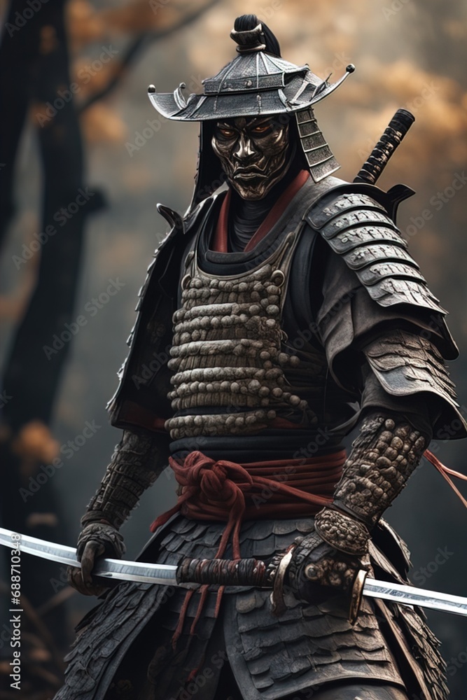 Ghost Samurai, samurai warrior bound by a ghostly curse, wearing shabby ...