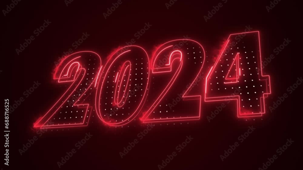 Neon Red 2024 Year Icon 3D Outline Loop Background. Neon Red Colored ...