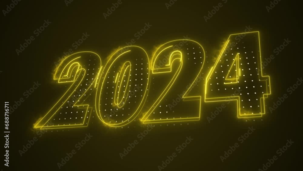 Neon Yellow 2024 Year Icon 3D Outline Loop Background. Neon Yellow ...