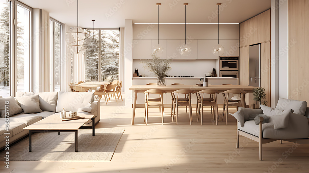 A modern minimalist home interior design with clean lines, sleek ...