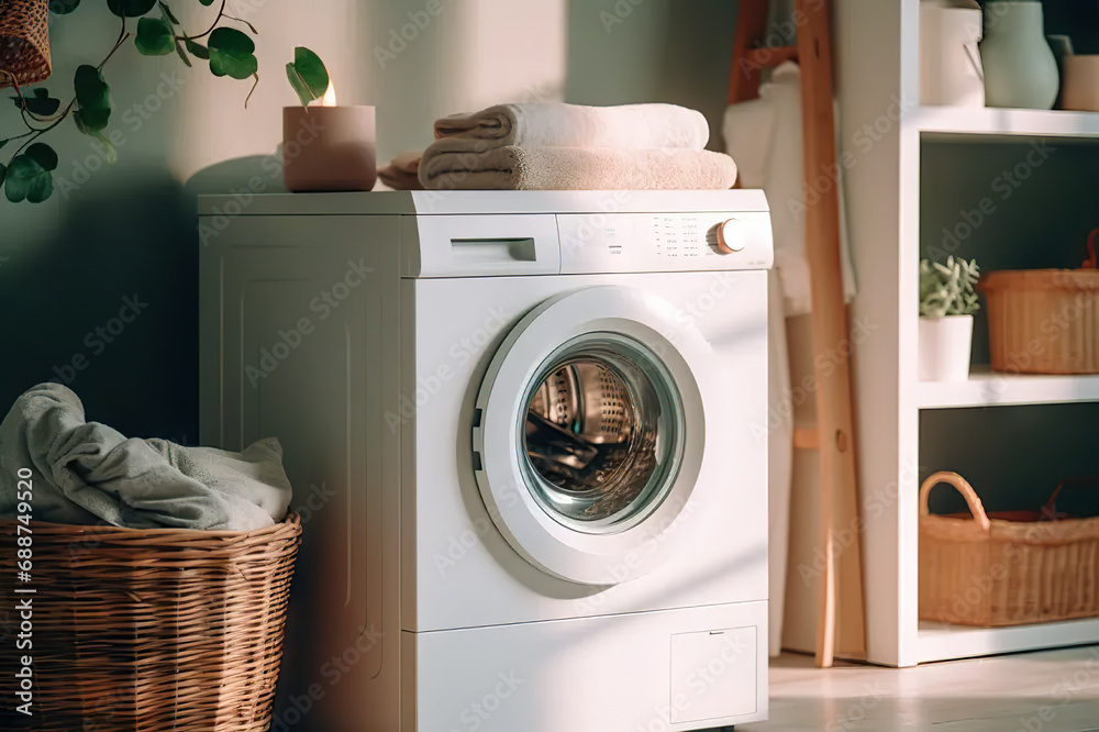 Efficiency and Order Interior of a Light Laundry Room with Washing ...