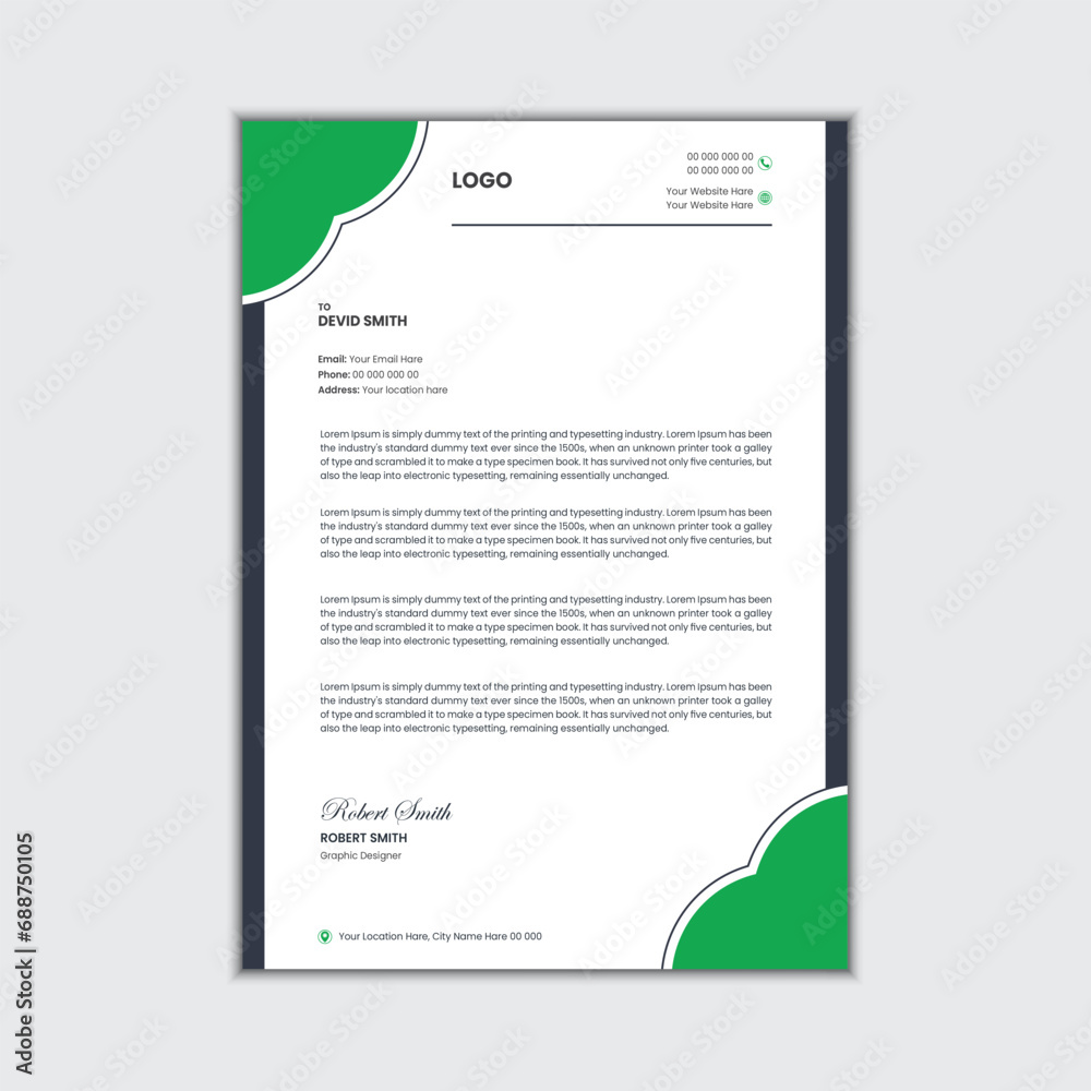 Green letterhead design template with simple layout Stock Vector ...