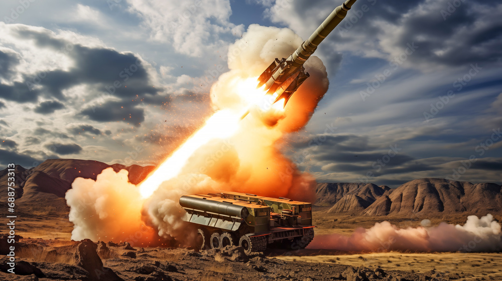 Multiple Launch Rocket System Firing. Artillery rocket system Stock ...
