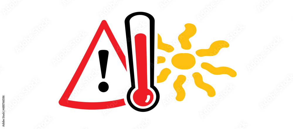 Caution, summer concept. Warning high temperature signboard ...