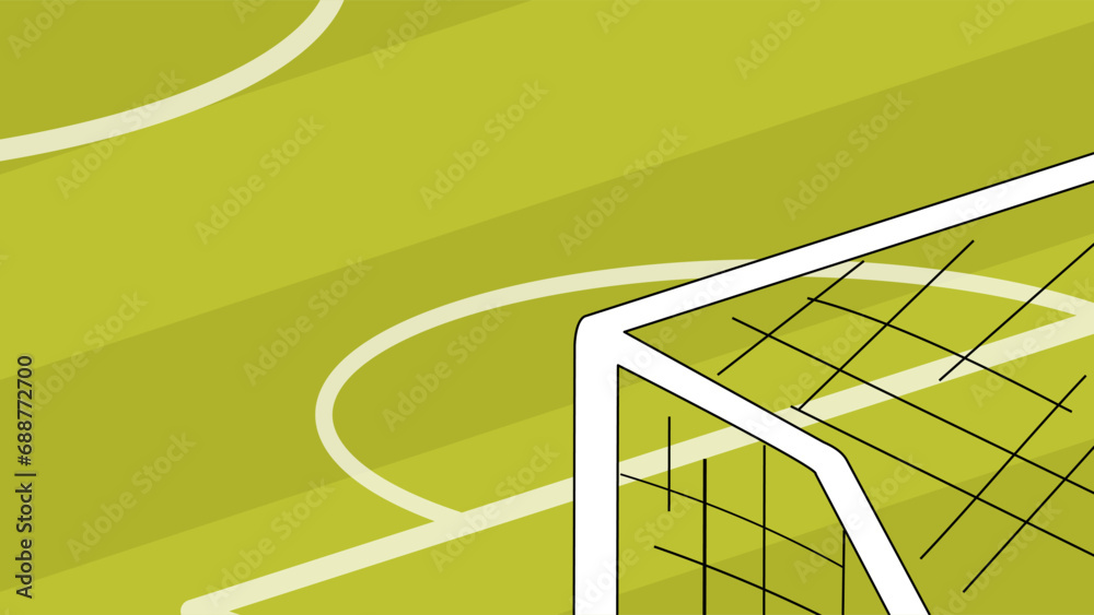 Landscape with football field. Rear view of green lawn and football ...