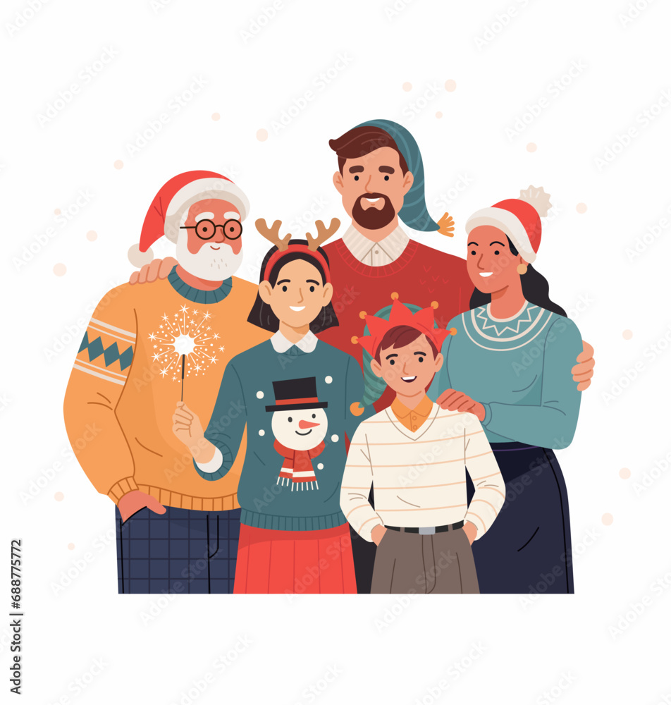 Christmas Family. Vector cartoon flat illustration of parents and ...