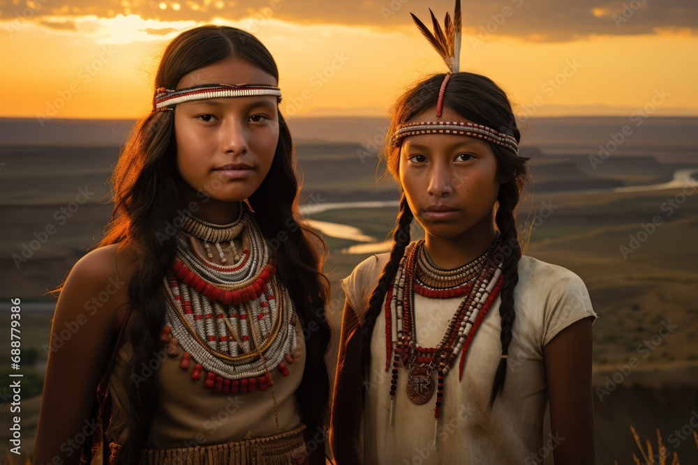 Native American Girls In Traditional Clothing - AI Generated Digital ...