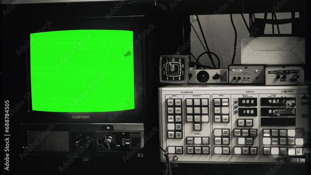 Vintage Monitor Green Screen Retro Tech Monochrome Film Texture Zoom In ...