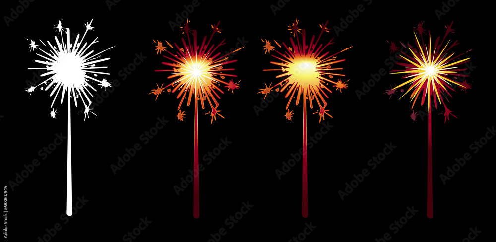 Red Bengal fire set drawing vector clip art festive greeting cards ...