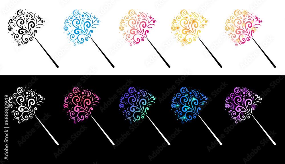 Magic wand line drawing witch theme halloween clipart party invitation ...