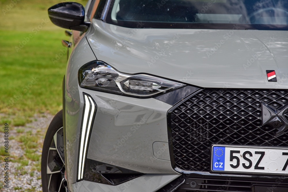 DS3. Design urban crossover with a three-cylinder engine. Front light ...